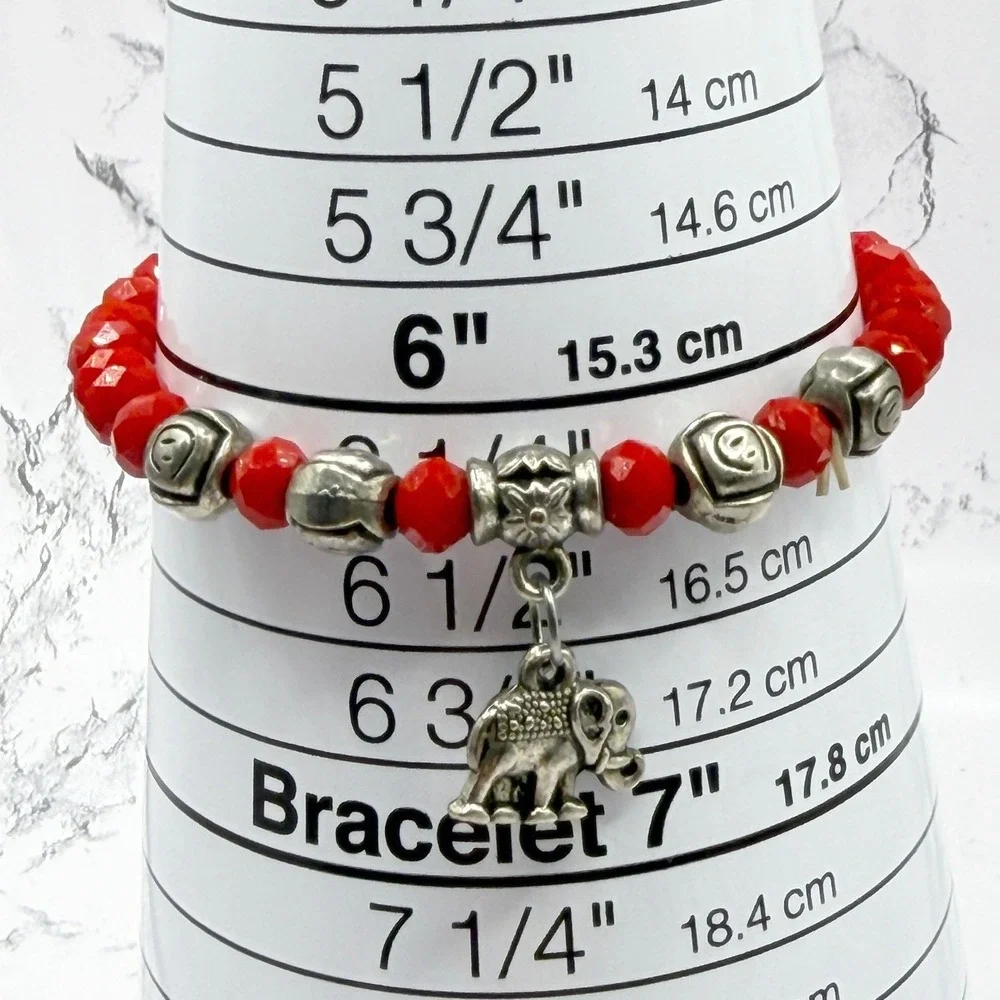 Source Unknown | Jewelry | Red Glass Bead Elephant Charm Bracelet ...